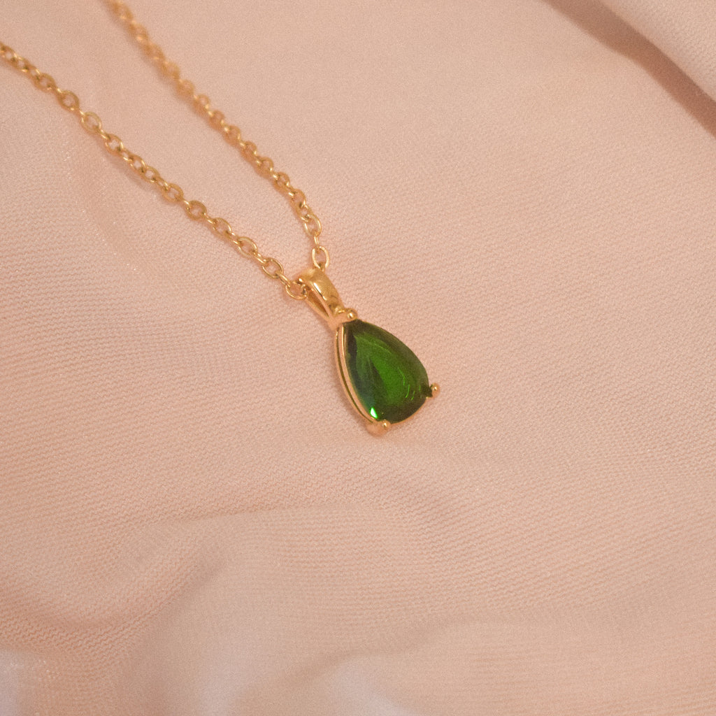 "Sabine" Green Teardrop Necklace