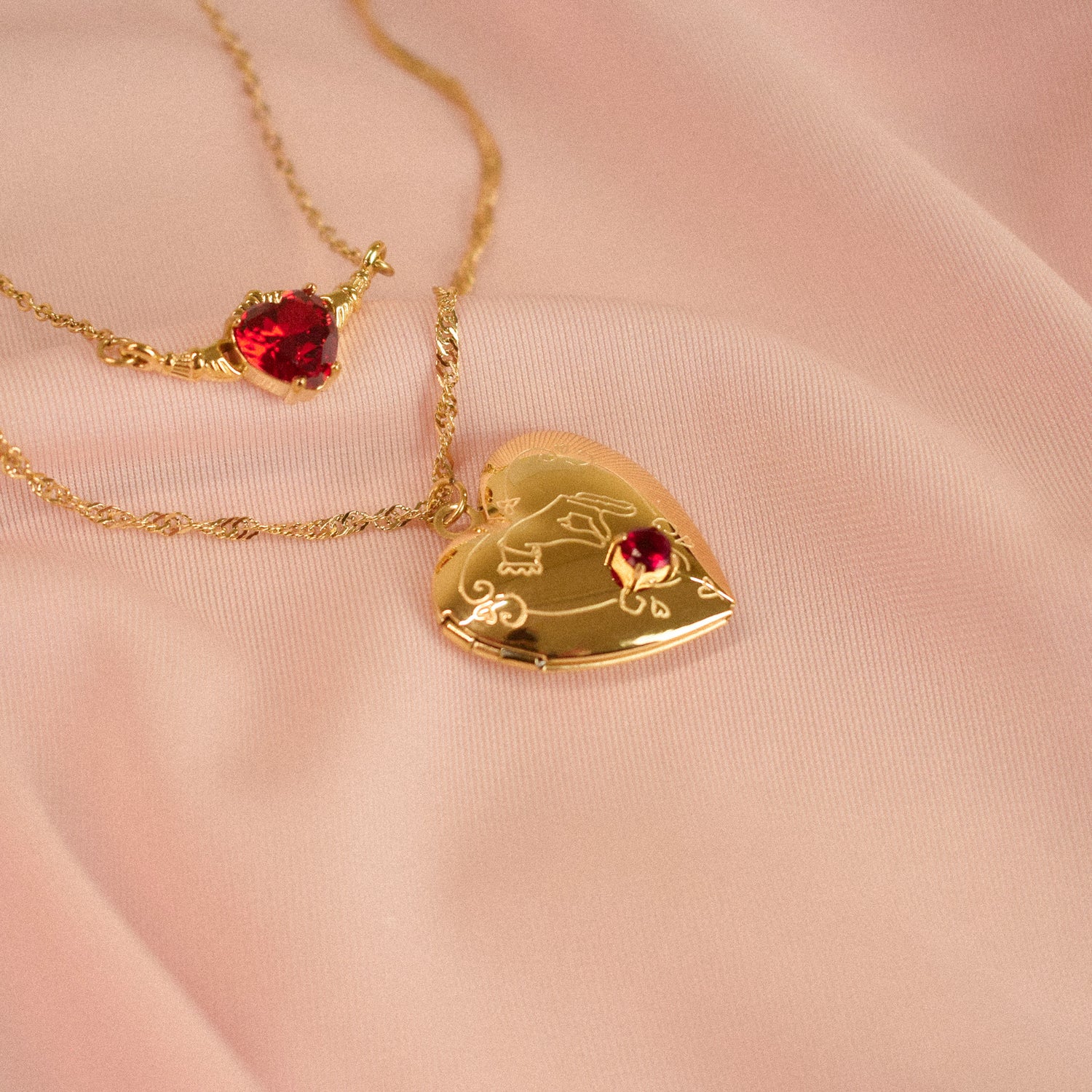 "Sandra" Locket Claddagh Duo Necklace